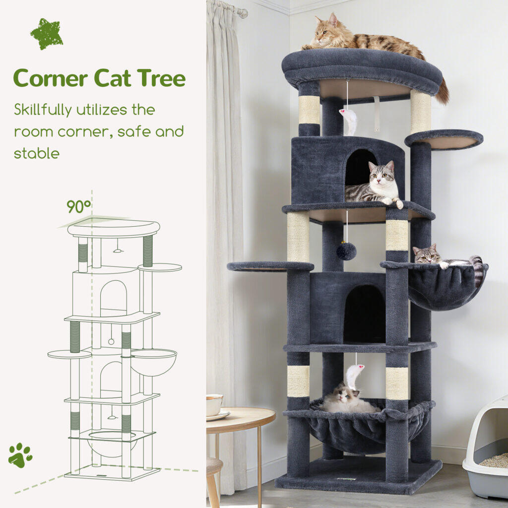C68 Large Cat Tower(Dark Gray,68-inch) - Cat Trees & Towers - Globlazer