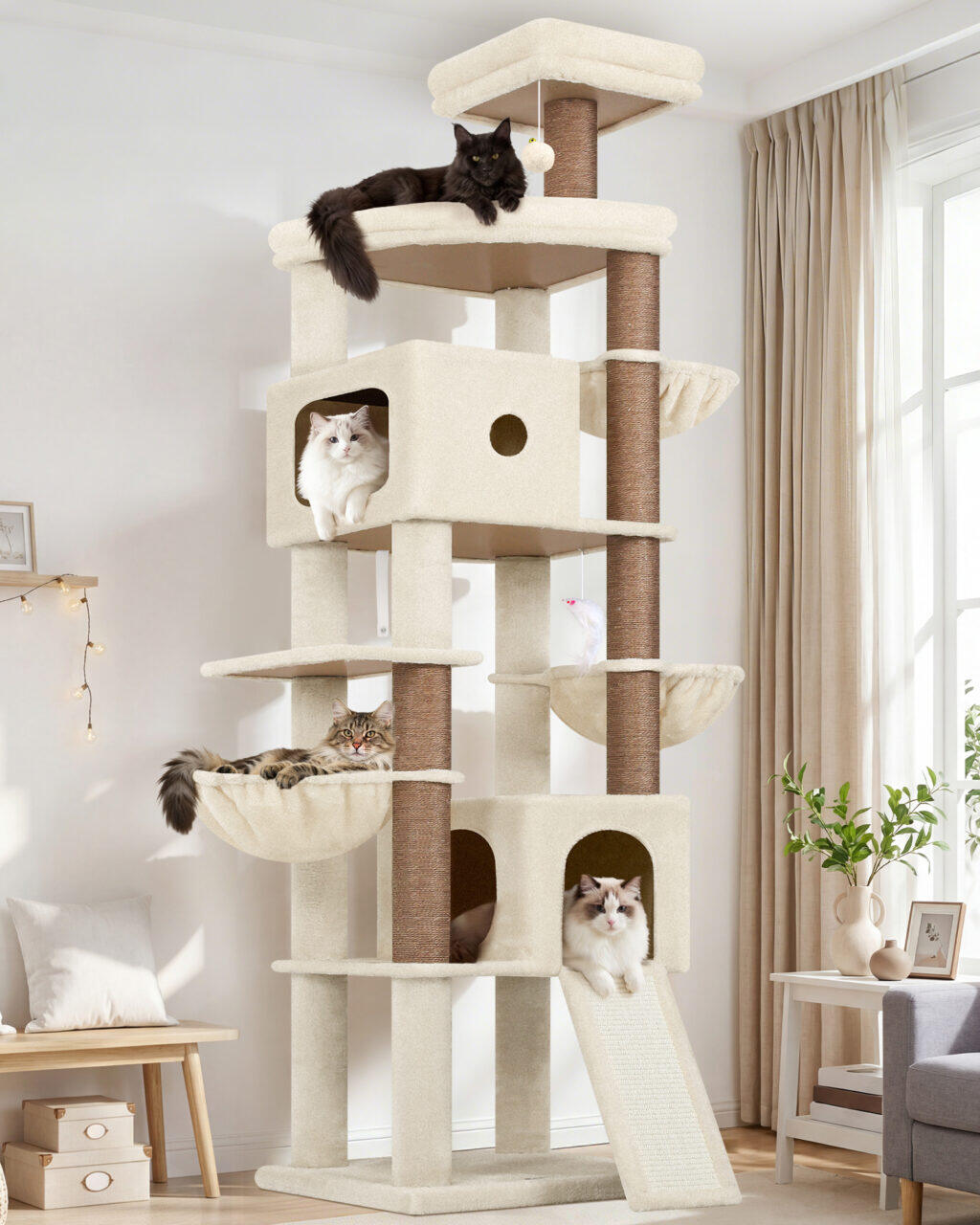 F83C Cat Tree For Indoor Cats Large Adult(Light Grey,83-inch) - Cat ...