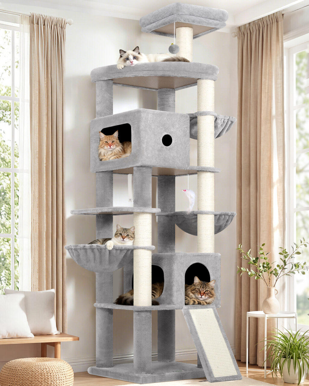 F83C Cat Tree For Indoor Cats Large Adult(Light Grey,83-inch) - Cat ...