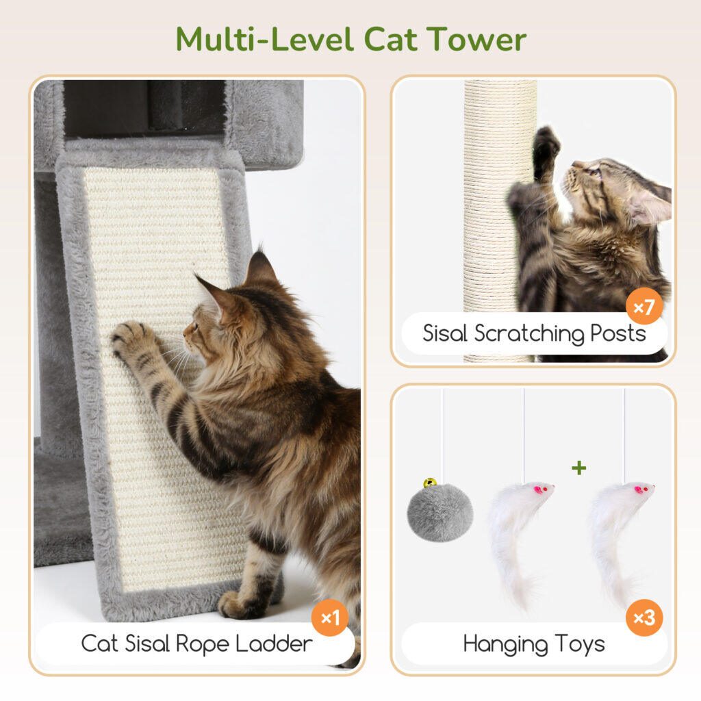 F83C Cat Tree For Indoor Cats Large Adult(Light Grey,83-inch) - Cat ...