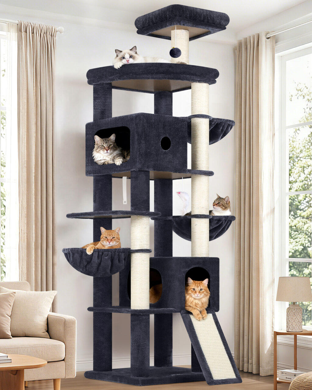 F83C Cat Tree For Indoor Cats Large Adult(Light Grey,83-inch) - Cat ...